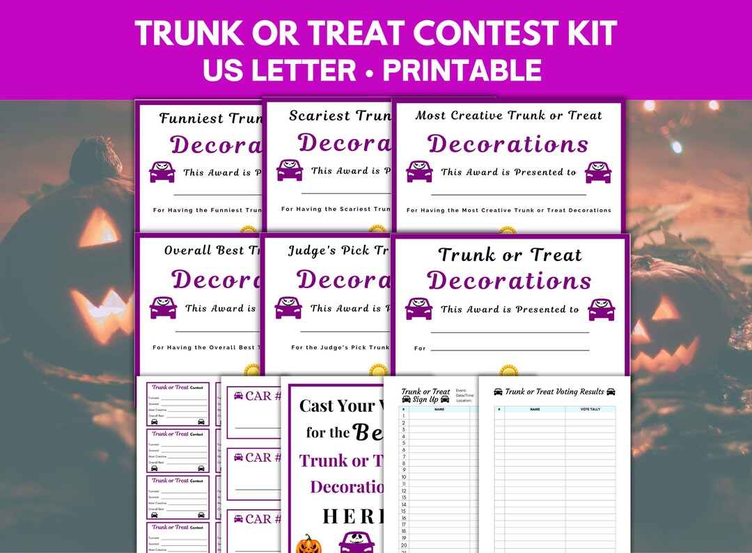 Trunk or Treat Contest Kit, Trunk or Treat Awards Certificates, Voting ...