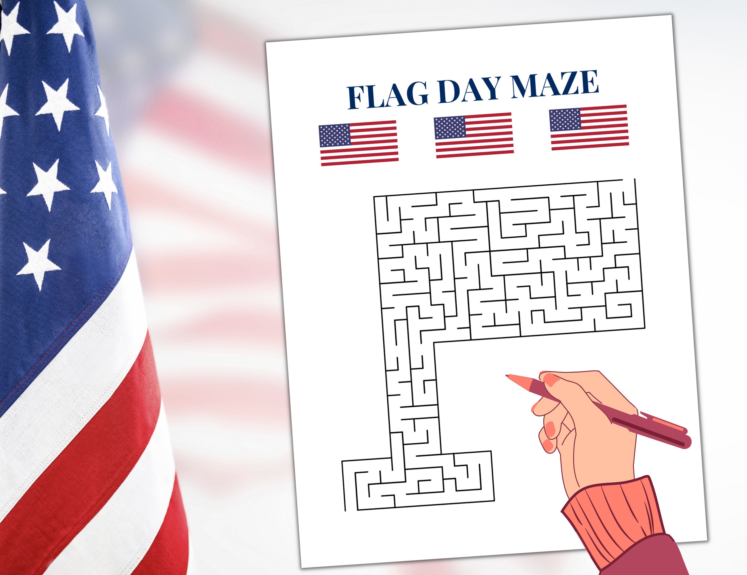 Flag Day Maze Printable, Flag Day Printable, Flag Day Activities and ...