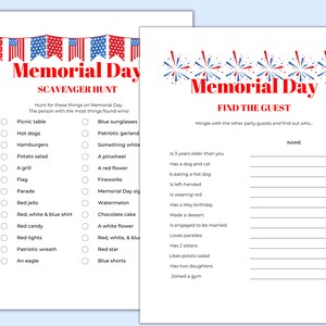 Memorial Day Games, Find the Guest Game, Memorial Day Scavenger Hunt ...