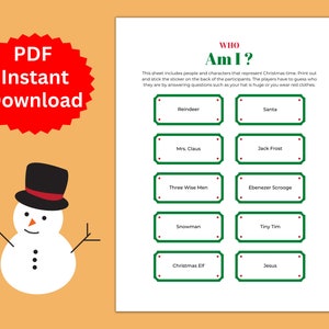 Christmas Who Am I, Christmas Party Game, Printable Christmas Games ...
