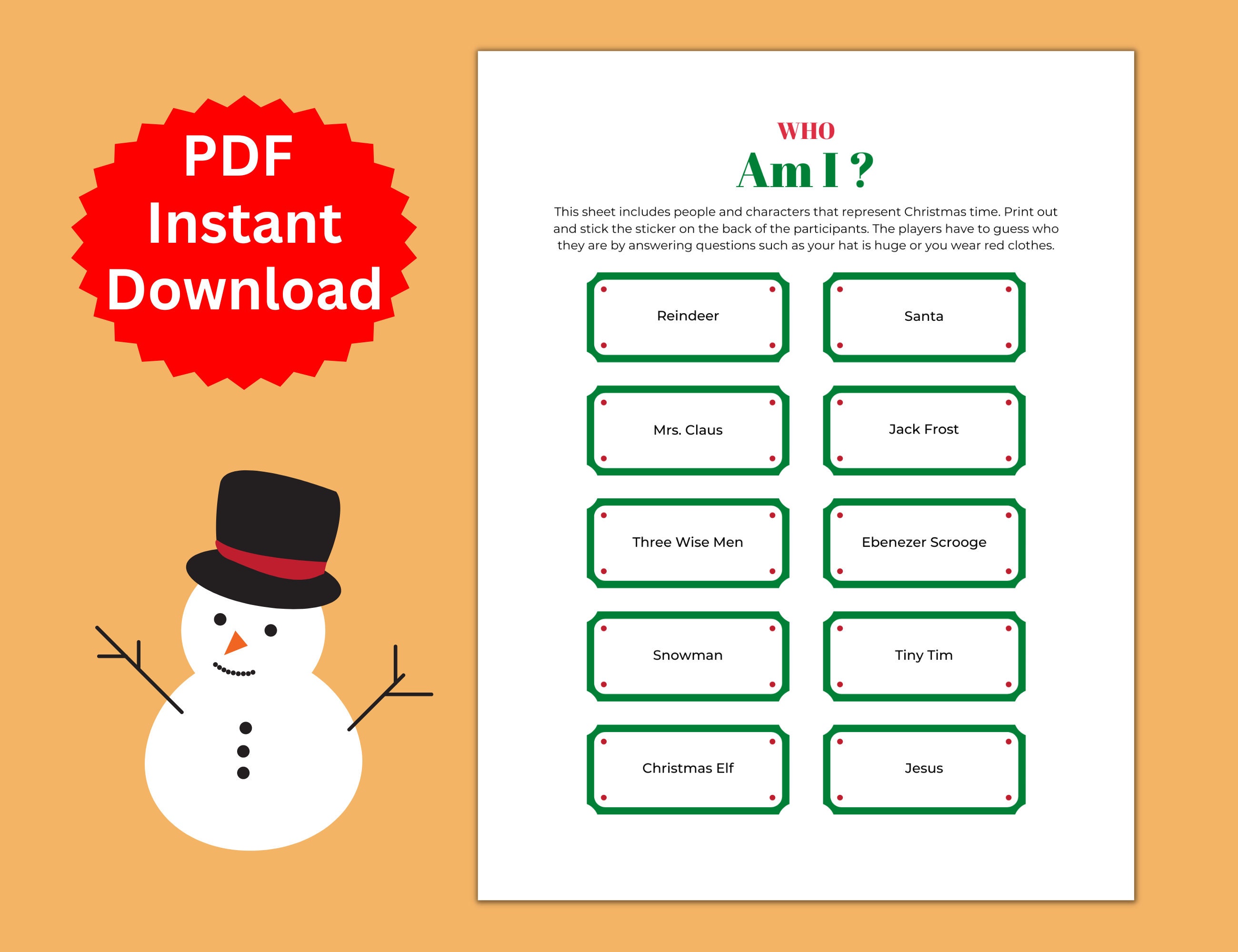 Christmas Who Am I, Christmas Party Game, Printable Christmas Games ...