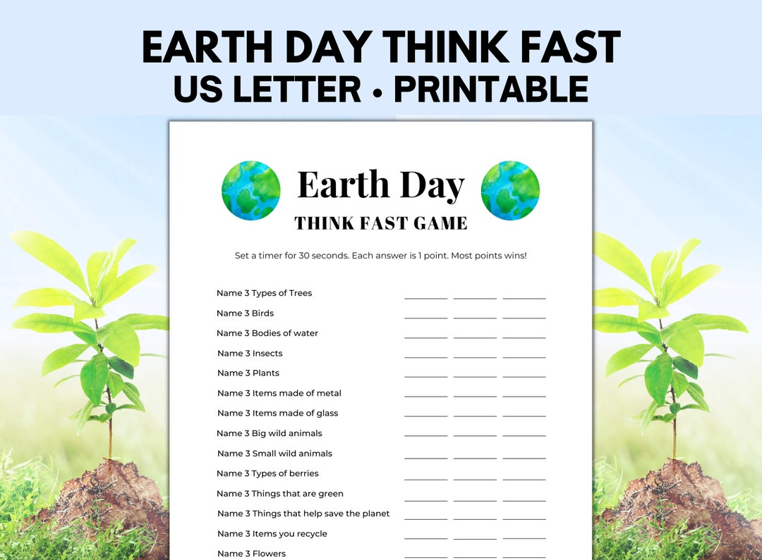Earth Day Think Fast Game, Ice Breaker Games, Earth Day Printable ...