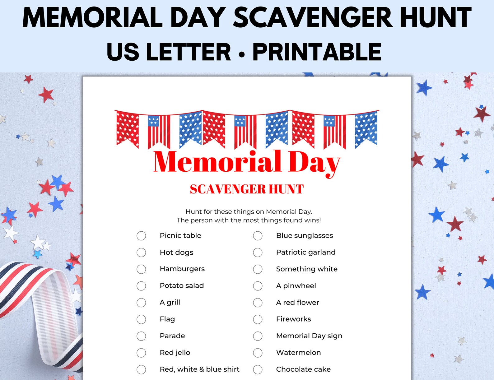 Memorial Day Scavenger Hunt for Kids and Adults, Treasure Hunt ...