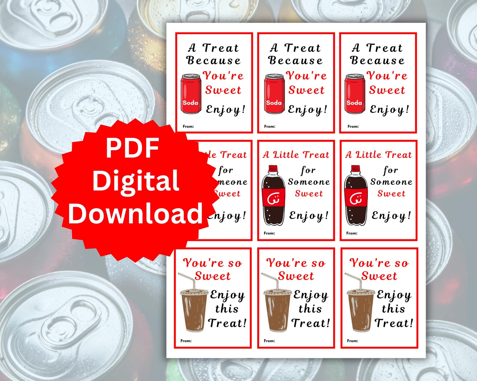 Soda Gift Tags, A Little Treat for Someone Sweet Tags, Sweet Teacher ...