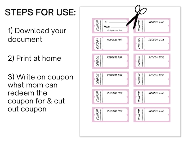 Mother's Day Coupons Printable Mom Coupon Book, Mother's Day Crafts ...