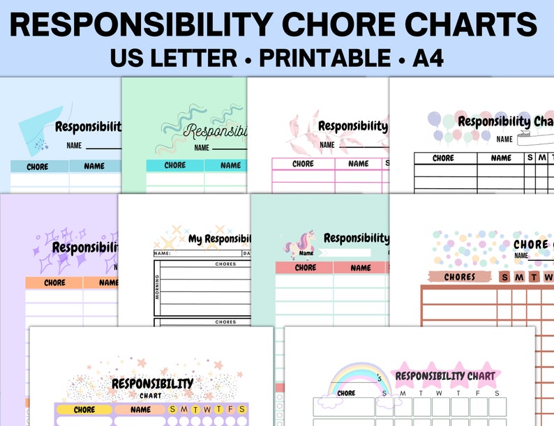Responsibility Chart Printable Bundle for Daily and Weekly Chores for ...