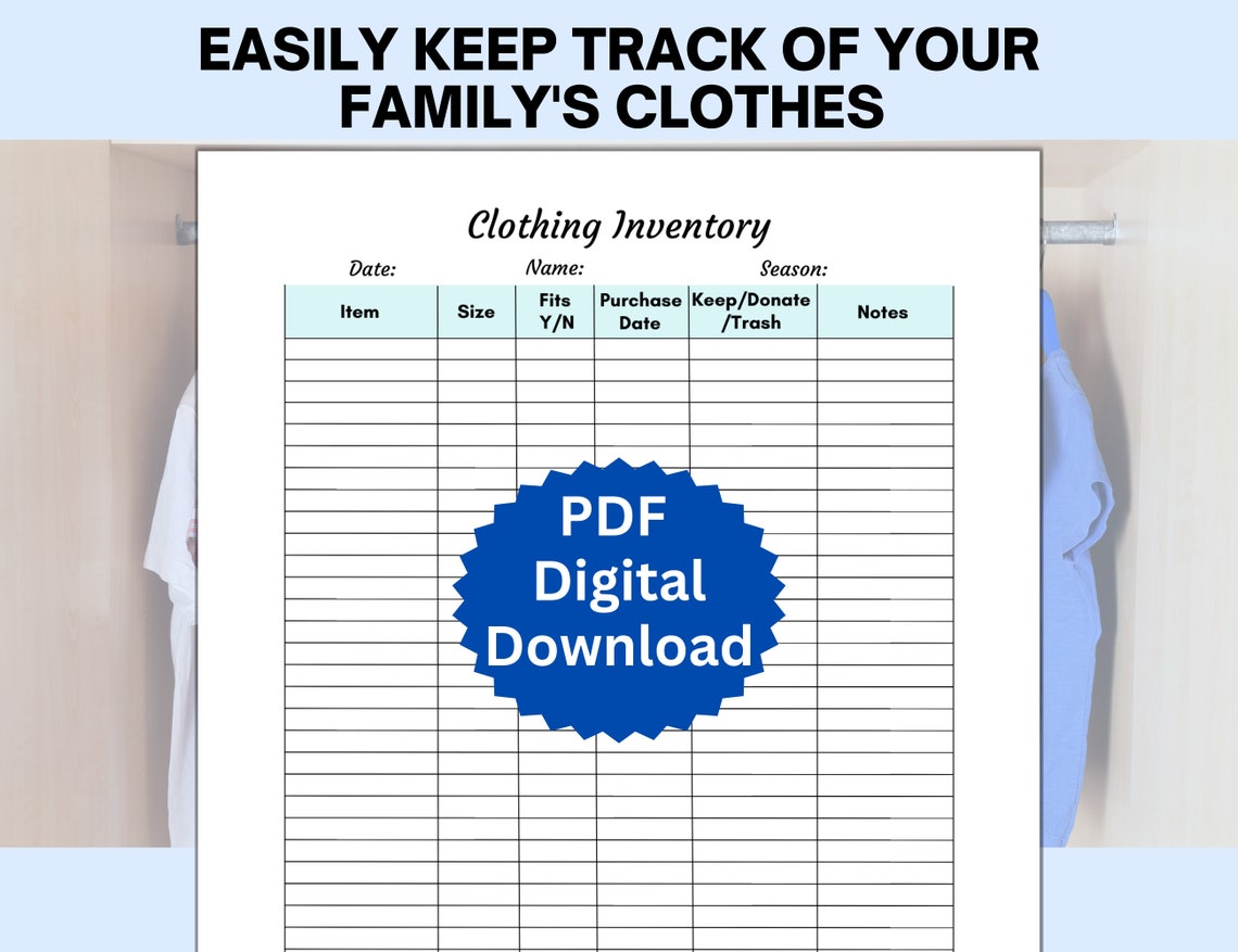 Clothing Inventory Template Sheet, Apparel Inventory Tracker, Clothing ...