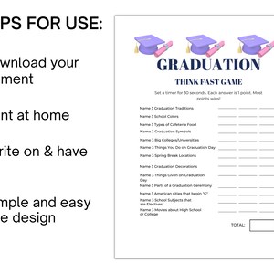 Graduation Think Fast Game, Ice Breaker Games, Graduation Party Games ...