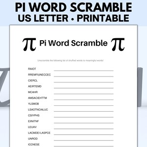 Pi Word Scramble Game, Pi Day Games, Pi Day Party, Math Teacher Pi ...