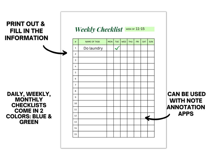 Blank Checklist, Daily and Weekly Checklist - Etsy