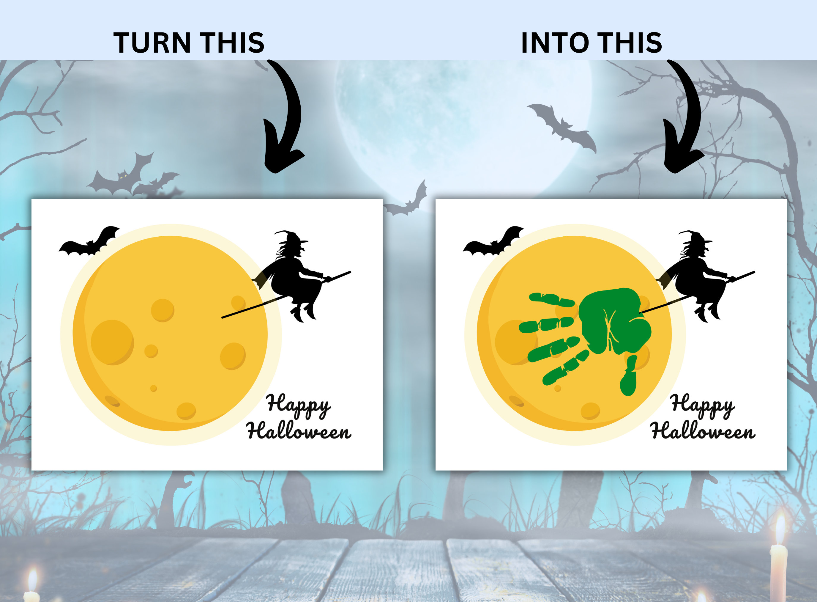 Halloween Handprint Art Craft, Fingerprint Art, Fall Halloween Activity ...