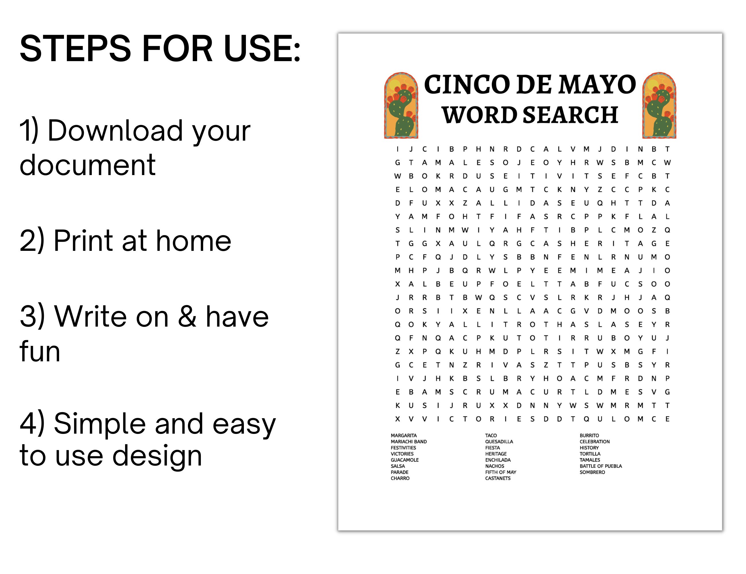 Cinco De Mayo Word Search Puzzle, Cinco De Mayo Games, Fiesta Games ...