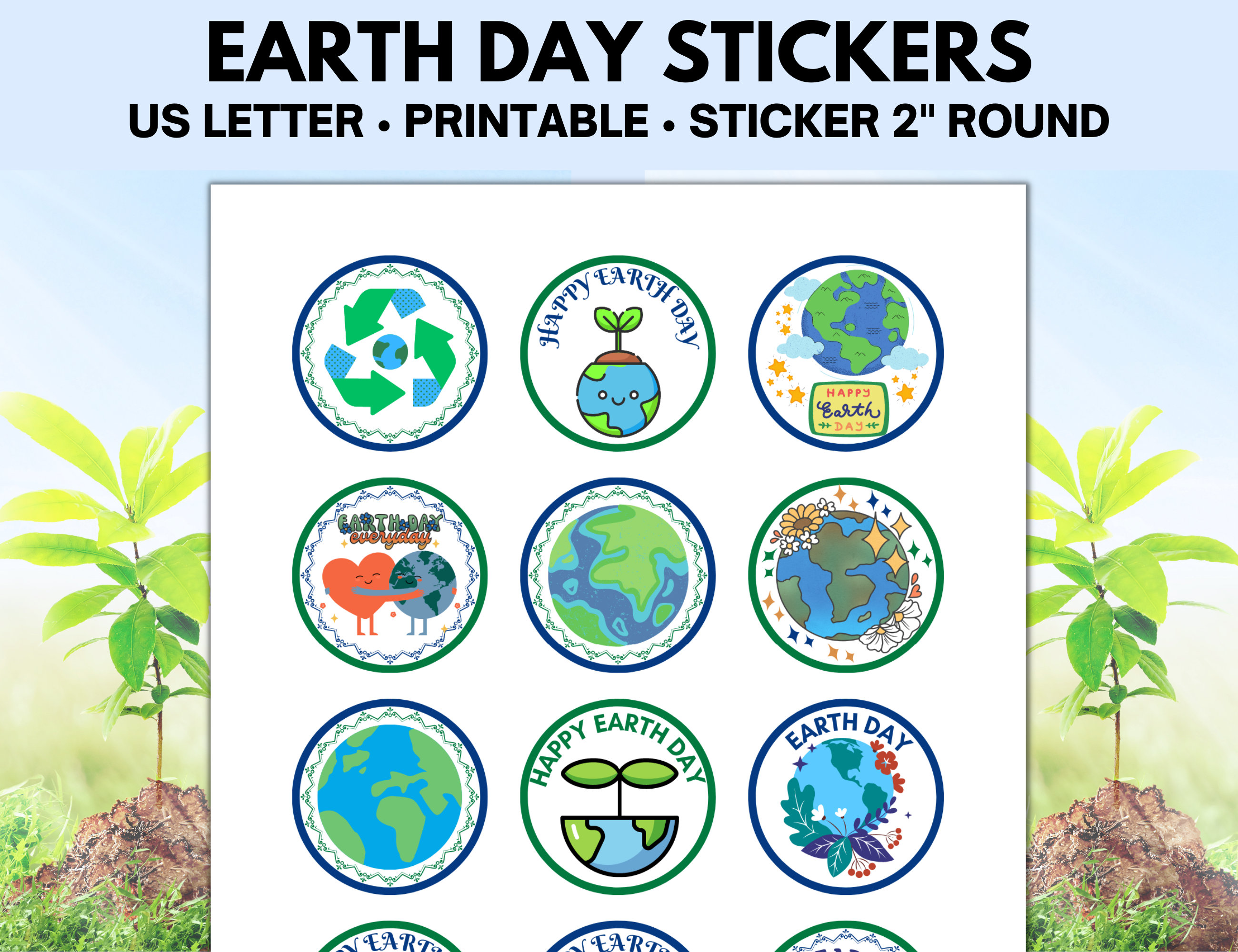 Earth Day Stickers Printable Earth Stickers, Planet Sticker, Earth Day ...