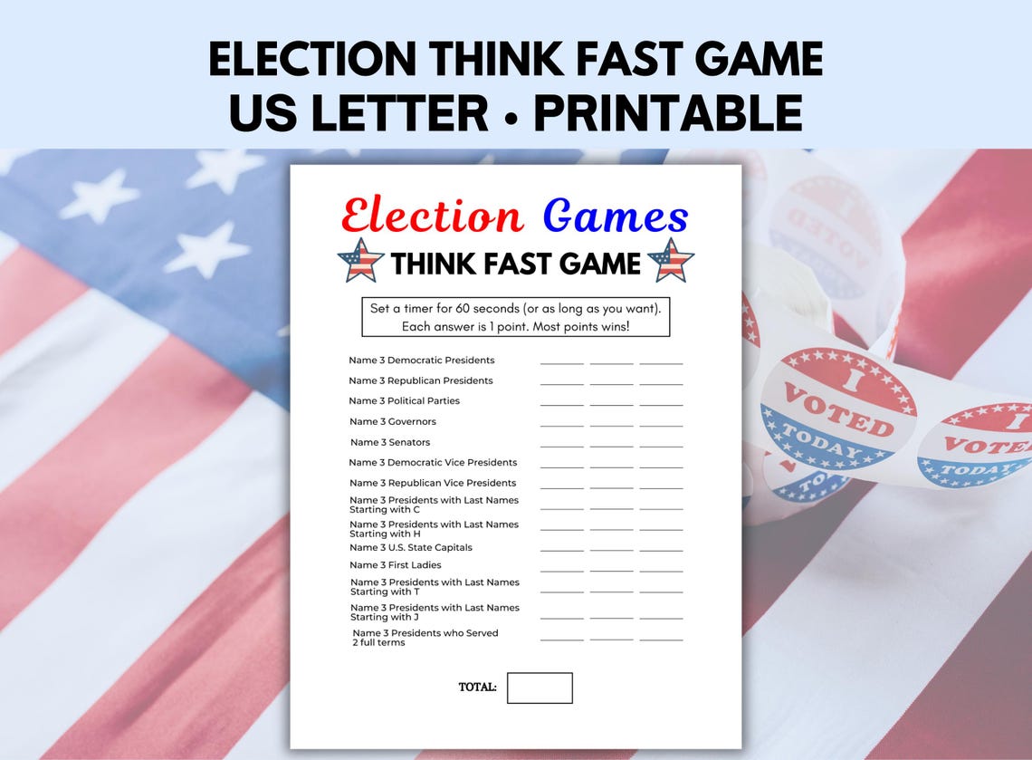Election Games Think Fast, President Games, Patriotic Games, Election ...