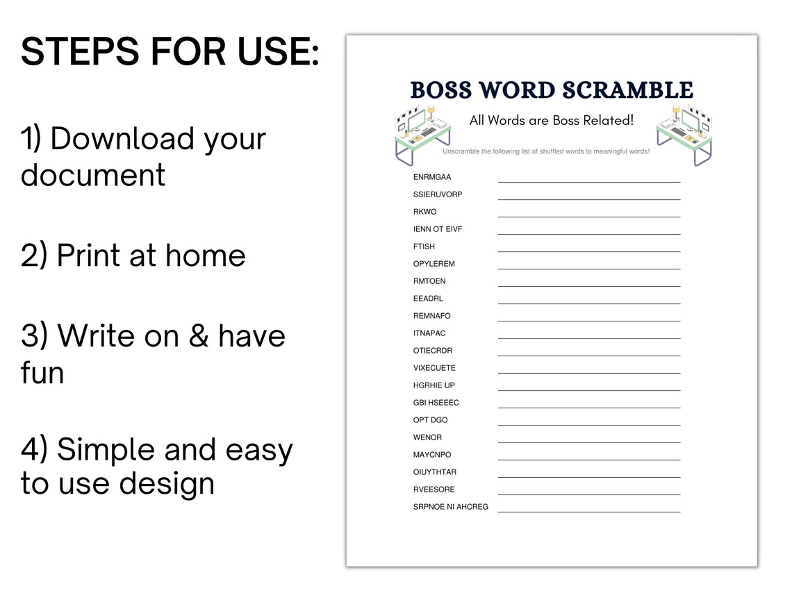 Boss Word Scramble Game, Office Party Games, Boss Day Games - Etsy