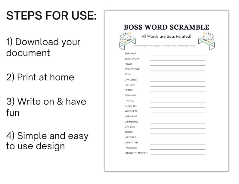 Boss Word Scramble Game, Office Party Games, Boss Day Games - Etsy