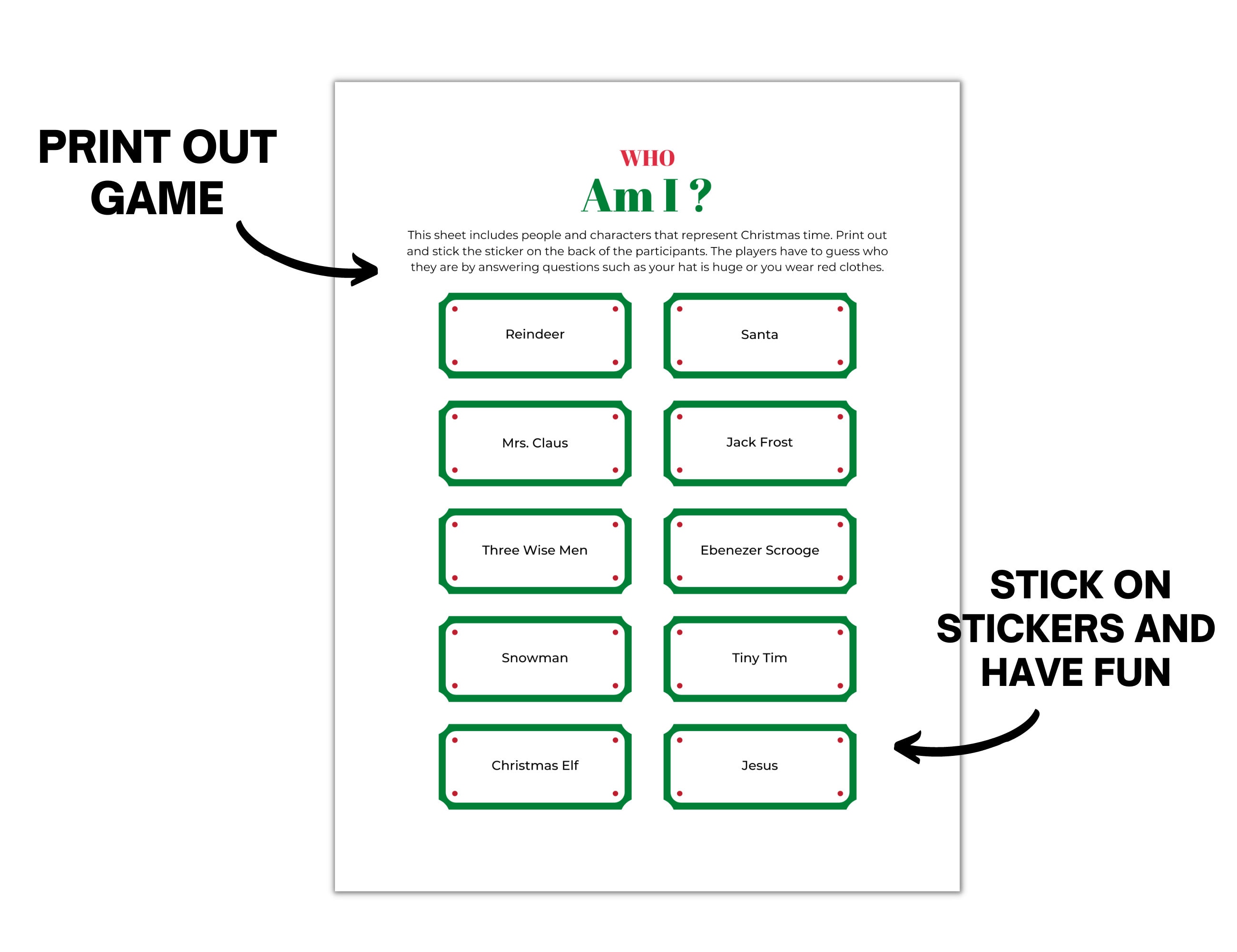Christmas Who Am I, Christmas Party Game, Printable Christmas Games ...