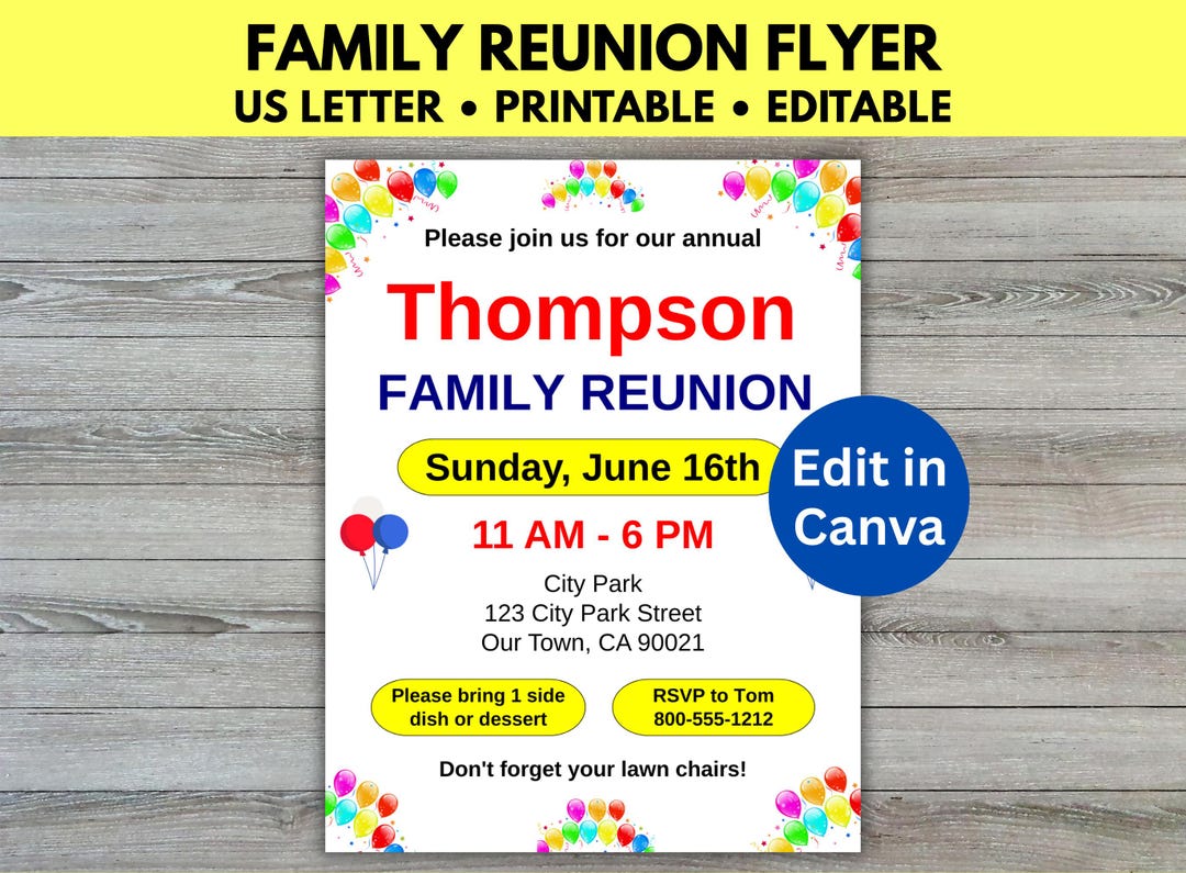 Family Reunion Flyer Editable, Family Reunion Invitation Template ...