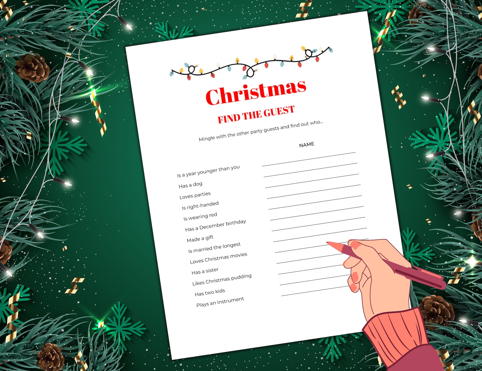 Christmas Find the Guest Game, Find Someone Who, Printable Christmas ...