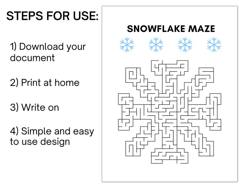Snowflake Maze Printable Fun Christmas Games, Xmas Games - Etsy