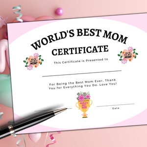 Best Mom Certificate, World's Best Mom, Best Mom Ever Award Certificate ...