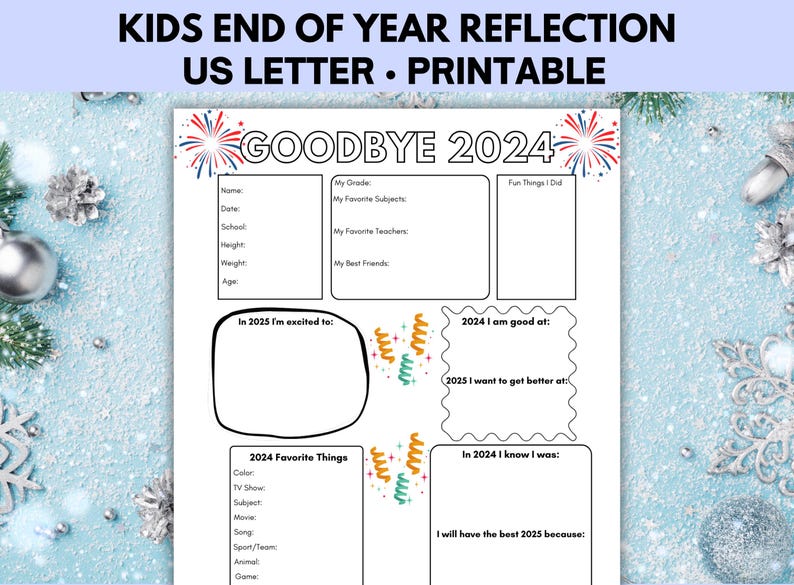 New Year's Resolution and End of Year Reflection for Kids, 2024 Year in ...