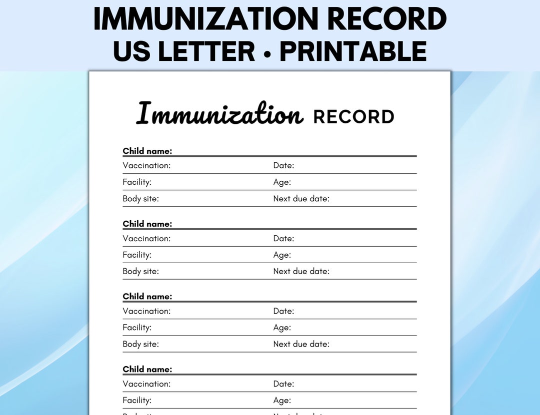 Immunization Record, Vaccination Record, Child Health Record, Medical ...