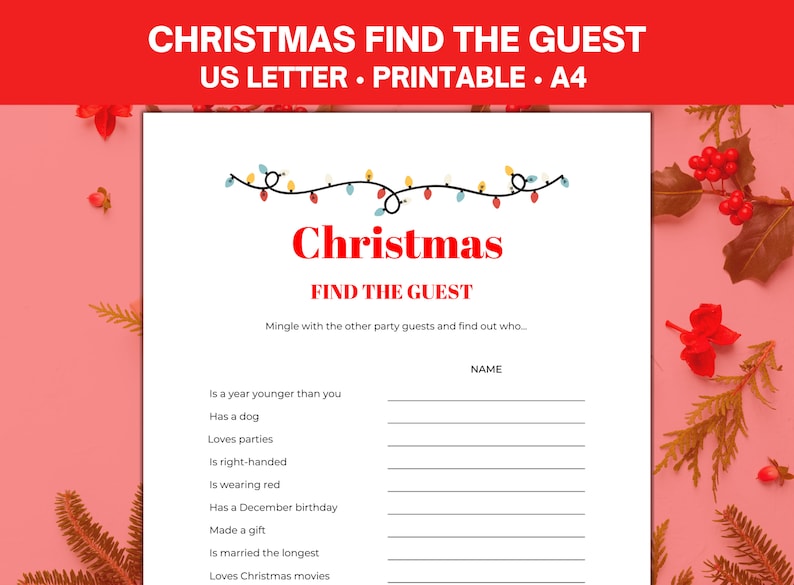 Christmas Find the Guest Game, Find Someone Who, Printable Christmas ...
