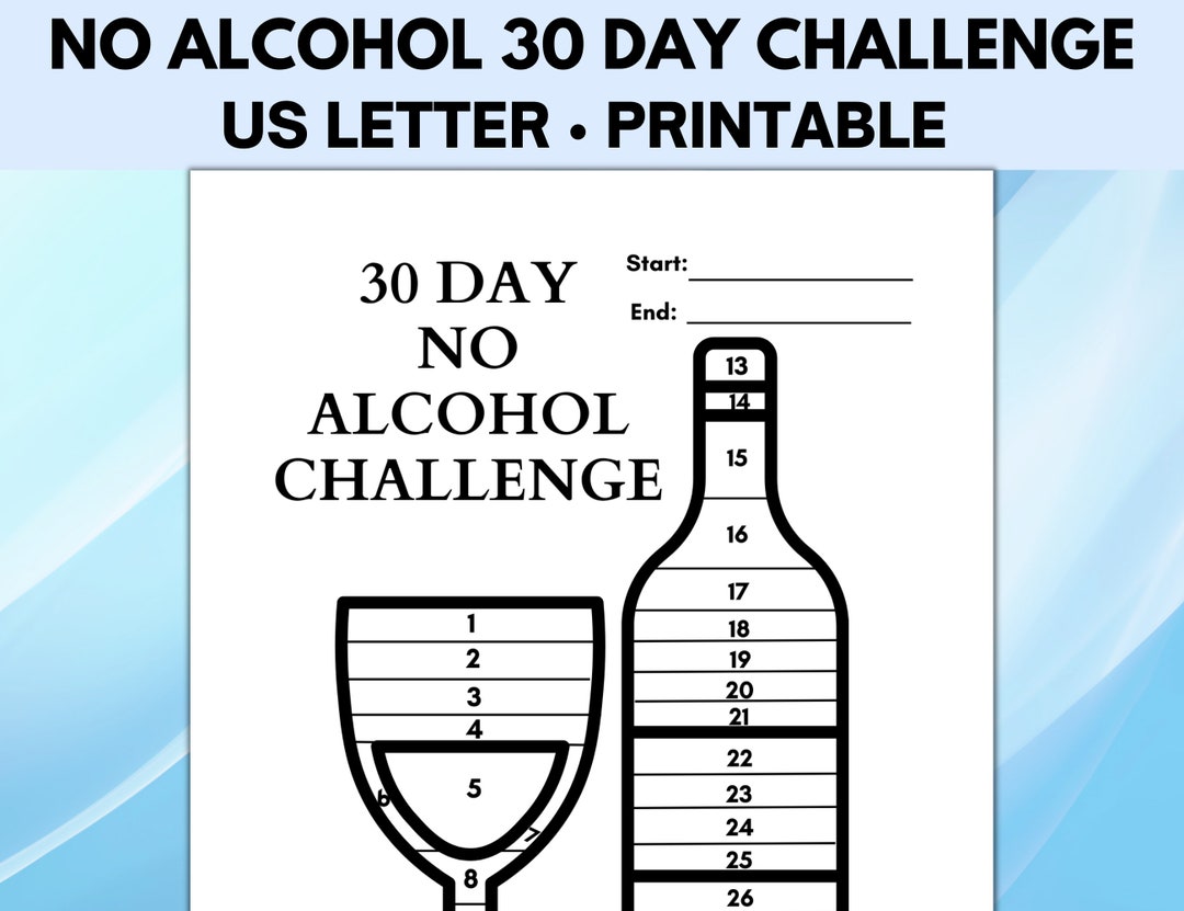 No Alcohol 30 Day Challenge Self Care Challenge Quit - Etsy