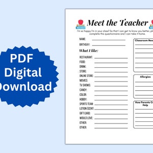 Meet the Teacher, Teacher Favorite Questionnaire, Teacher About Me and ...
