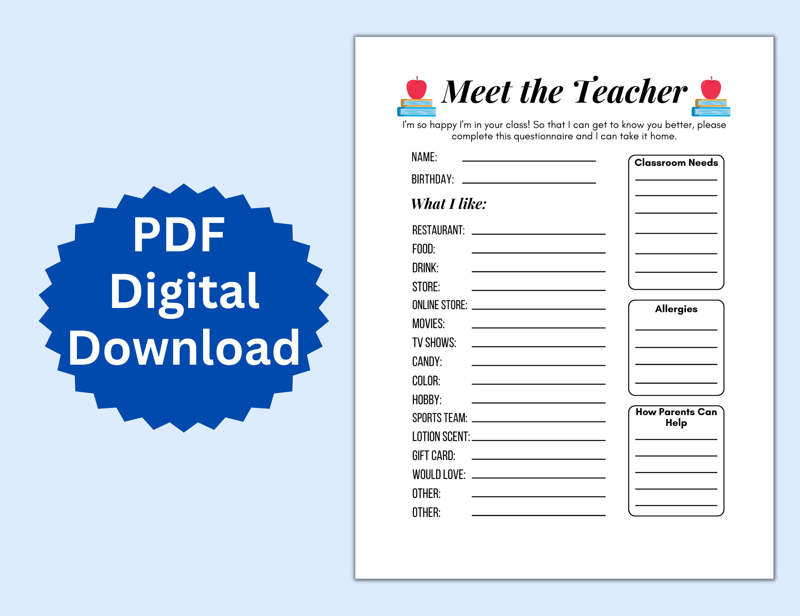 Meet the Teacher, Teacher Favorite Questionnaire, Teacher About Me and ...