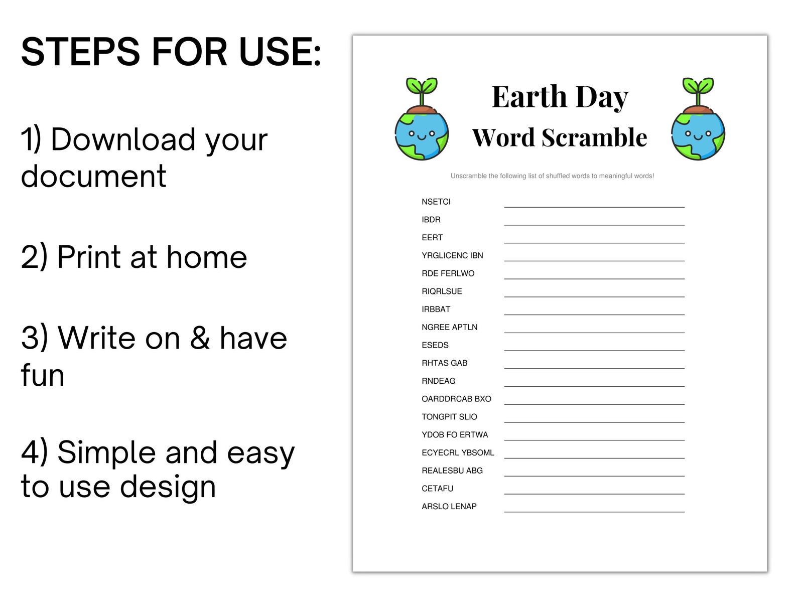 Earth Day Word Scramble Game, Earth Day Printable, Earth Day Activities ...