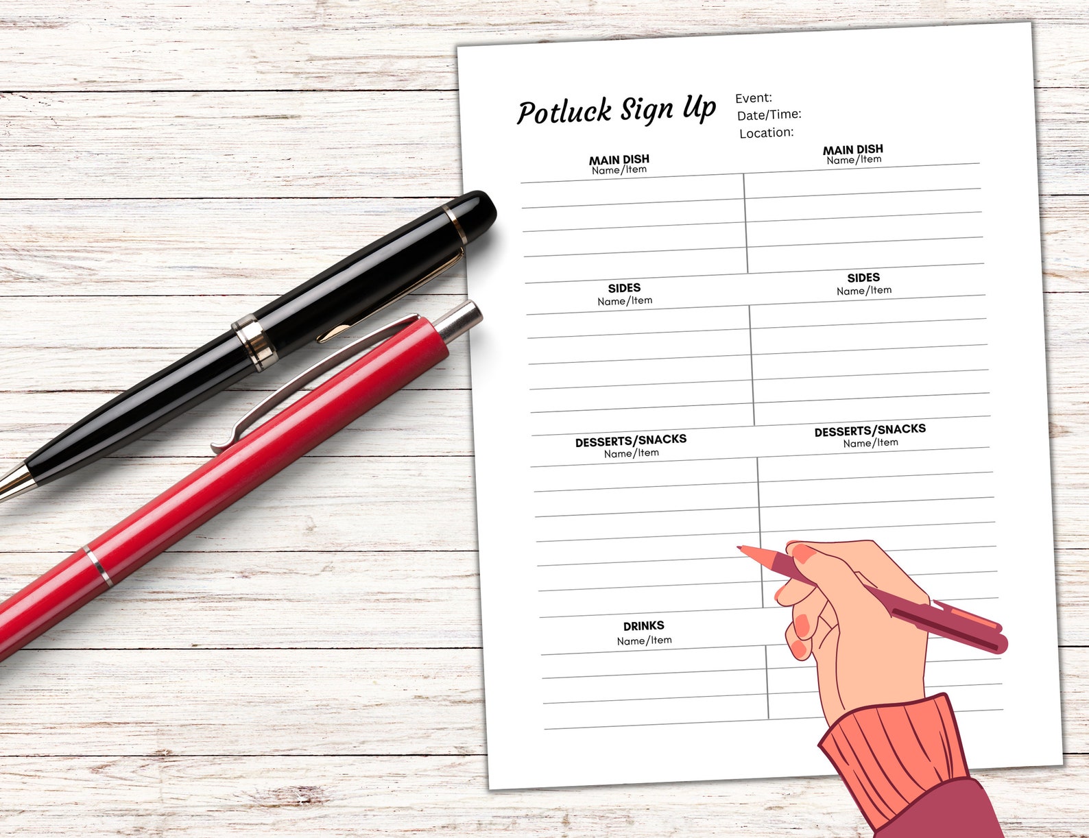 Potluck Sign up Sheet, Food Sign up Sheet - Etsy