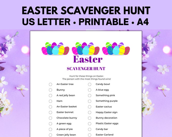 Printable Easter Scavenger Hunt, Indoor Easter Party Games for Kids ...