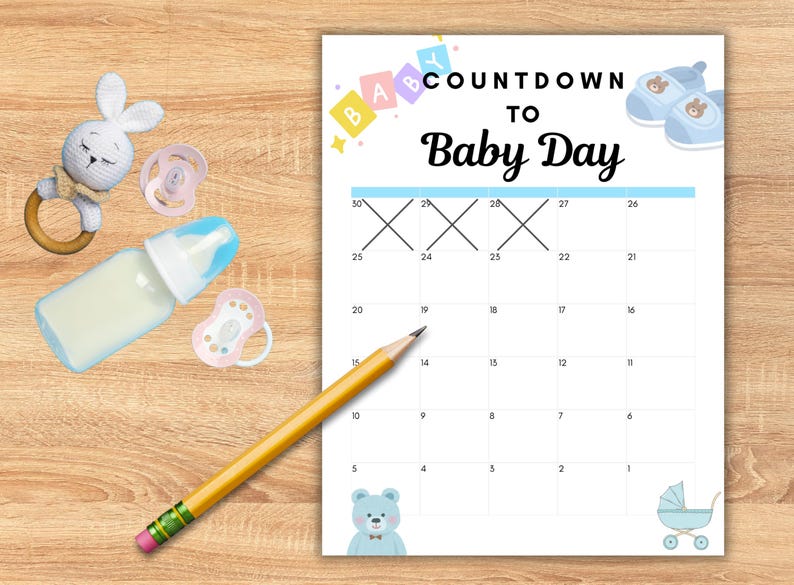 Baby Countdown Calendar, Printable 30 Day Pregnancy Countdown, Baby Day ...