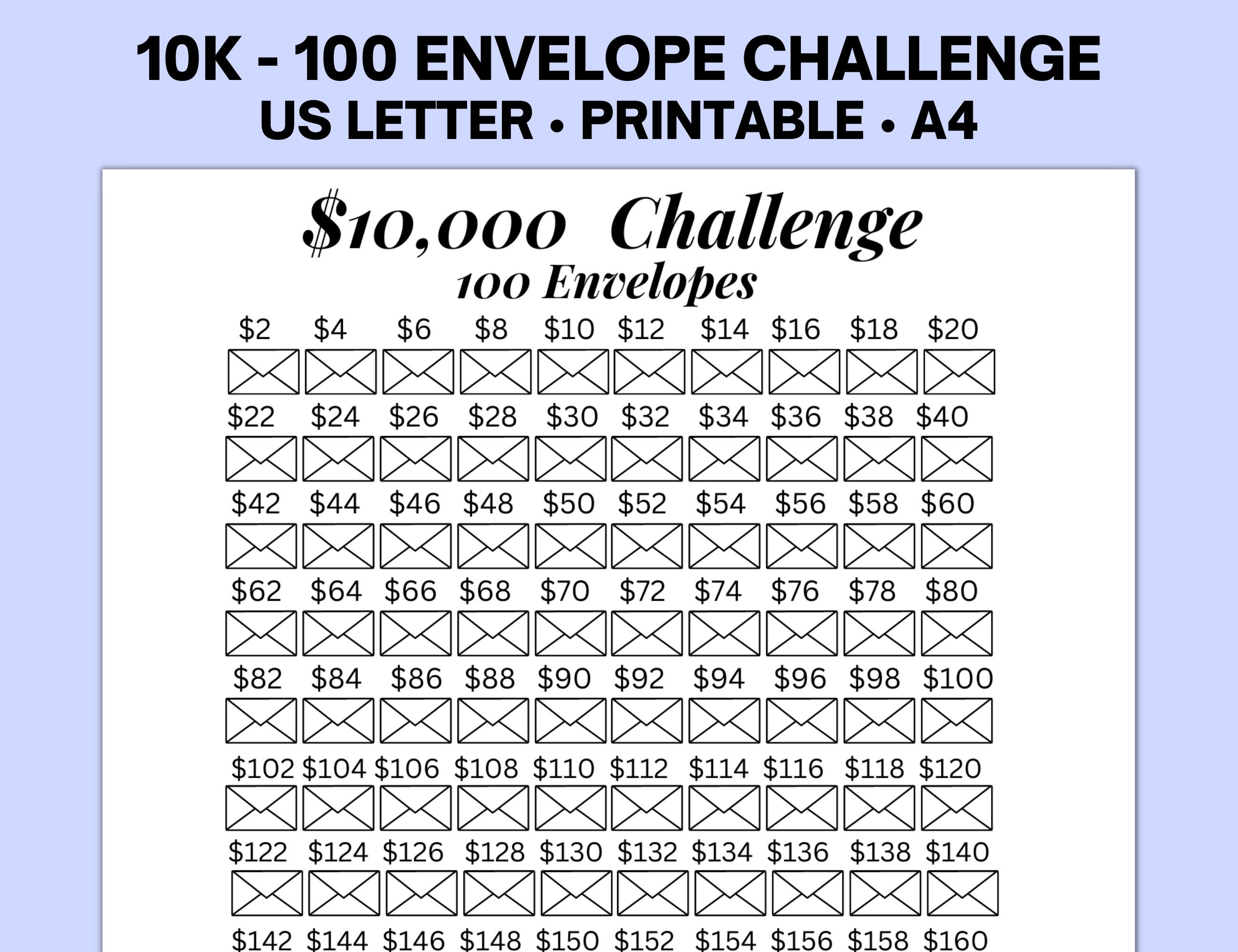 100 Envelope Challenge Printable, 10k Savings Challenge, 10000 Savings ...