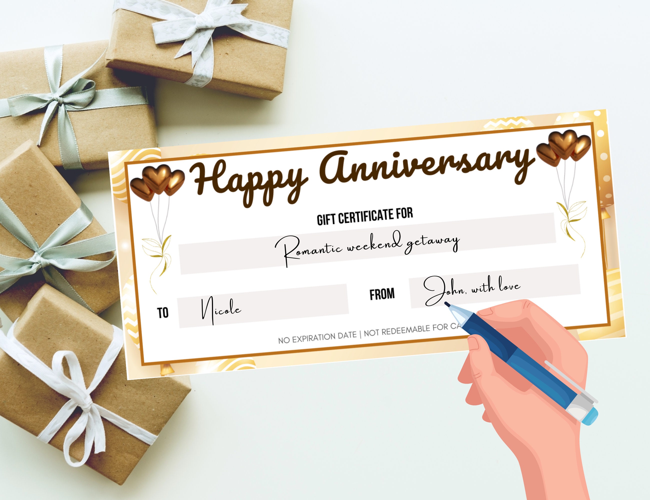 Printable Anniversary Gift Certificate, Anniversary Coupons, Gift ...