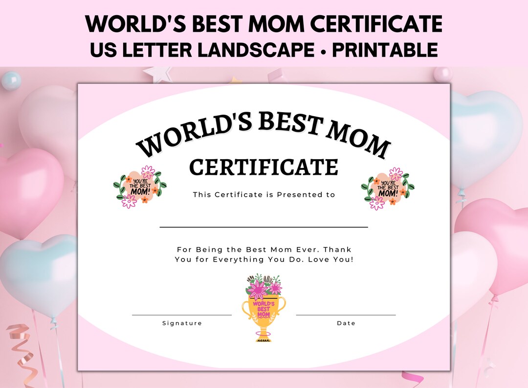 Best Mom Certificate, World's Best Mom, Best Mom Ever Award Certificate ...