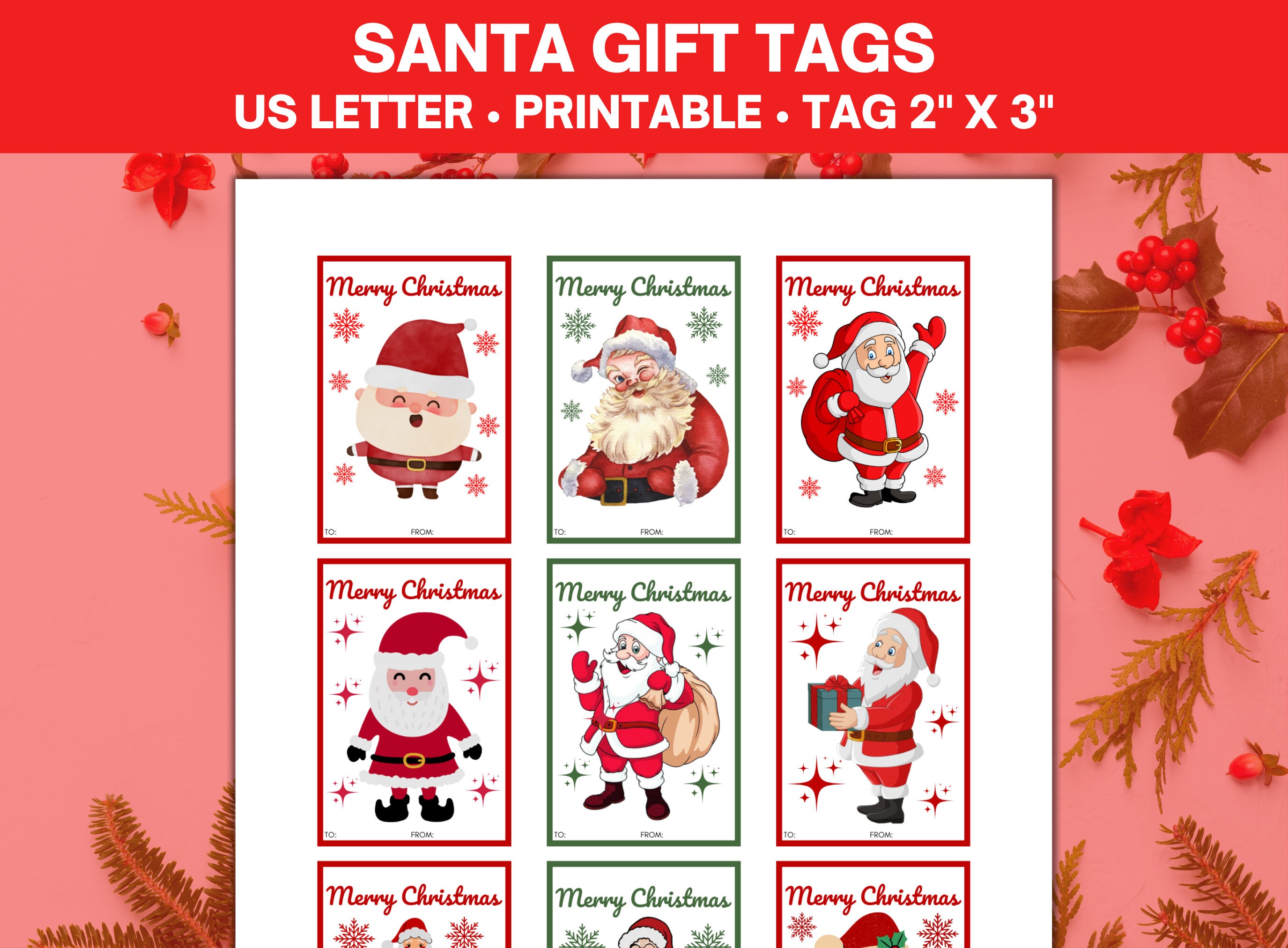 Santa Gift Tags, Printable Christmas Gift Tags, Merry Christmas Tags ...