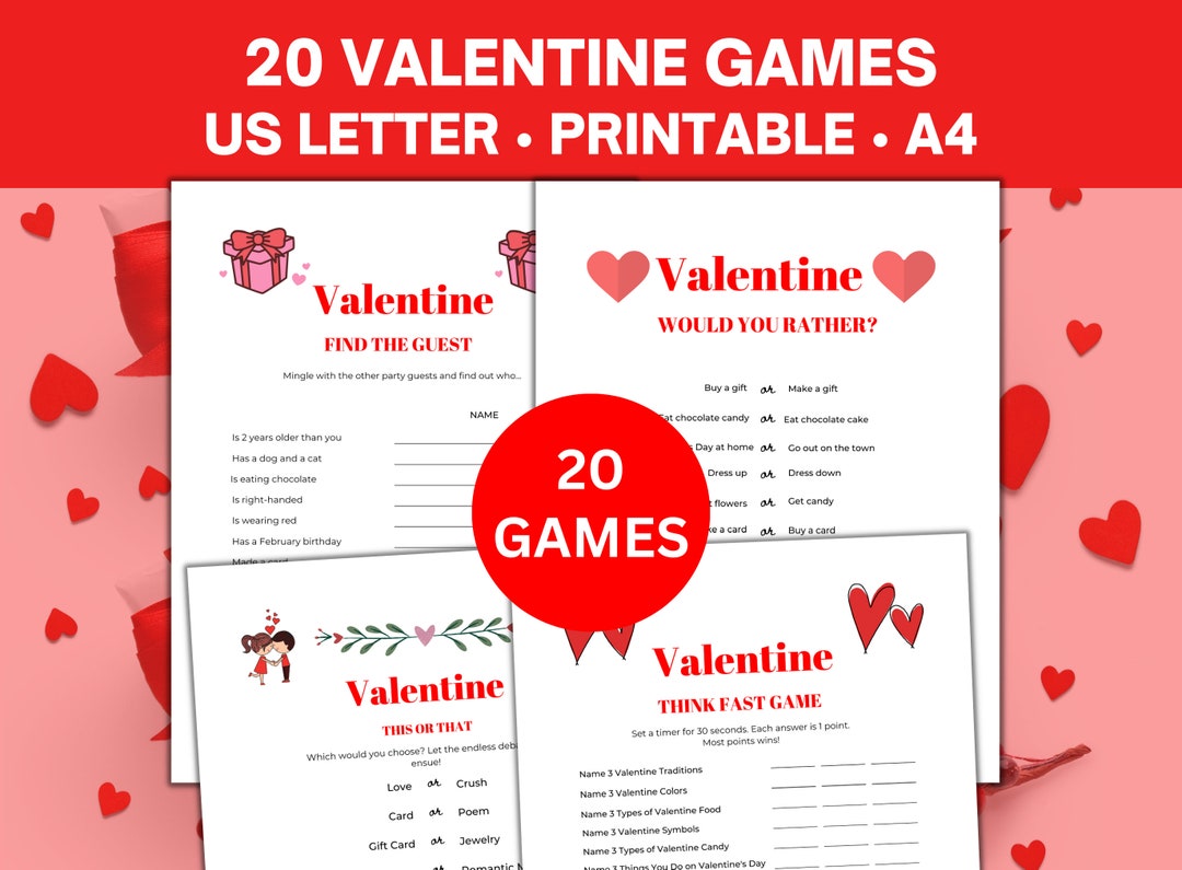 Valentine Games Printable, Valentine Party Game, Valentine's Day Games ...