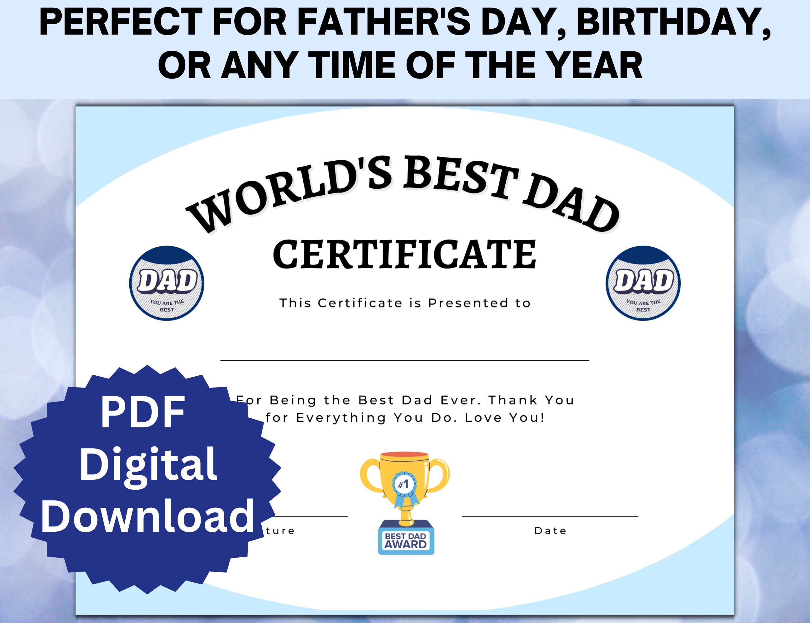 Best Dad Ever Certificate, Number One Dad and World's Best Dad Award ...