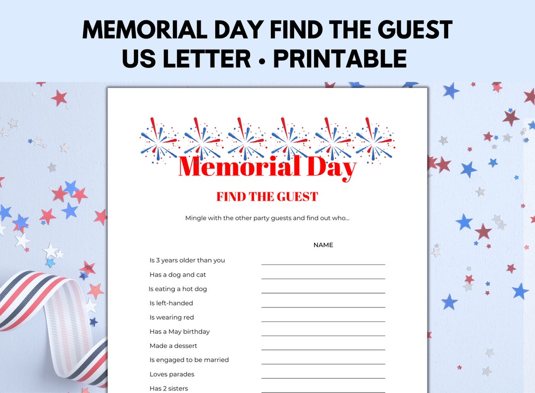 Memorial Day Find the Guest Game, Find Someone Who, Ice Breaker Games ...