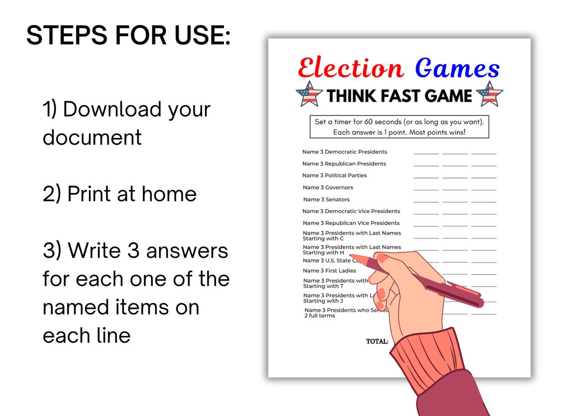 Election Games Think Fast, President Games, Patriotic Games, Election ...