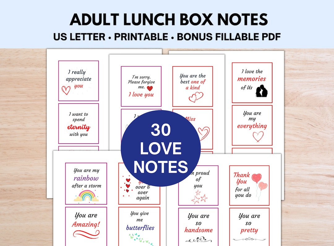 Adult Lunch Notes, Lunchbox Notes, Lunchbox Notes Printable, Love Lunch ...