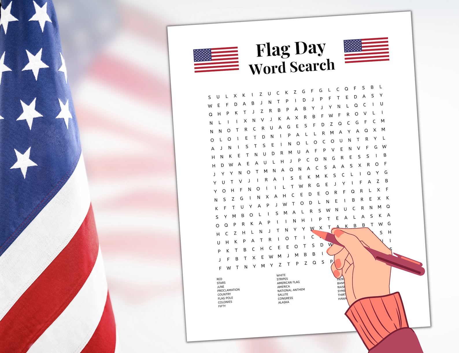 Flag Day Word Search, Flag Day Printable, Flag Day Activities, Word ...