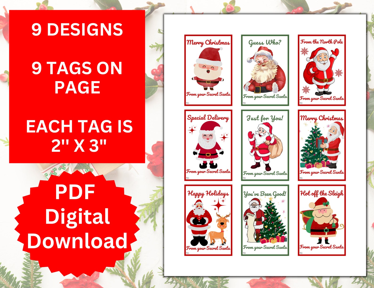 Secret Santa Gift Tags Printable, From Santa Gift Tags, Santa Gift Tag ...