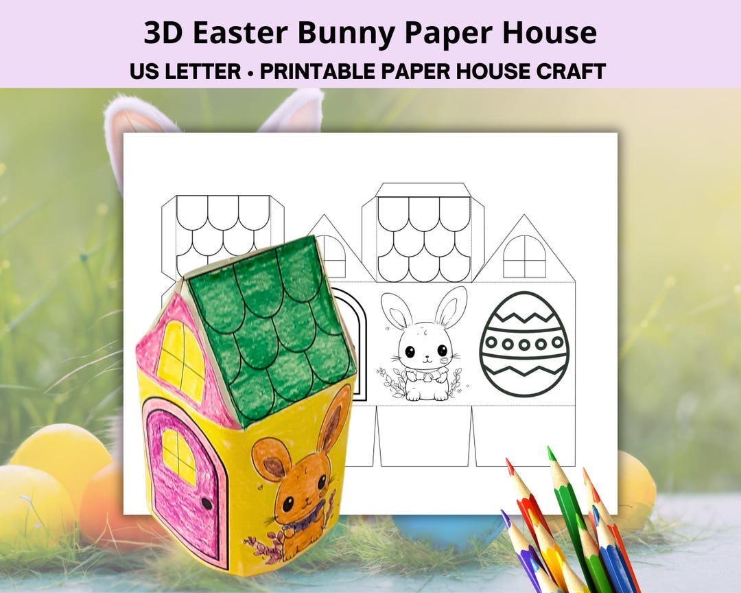 Easter Bunny 3D Paper House, Easter Sunday School Craft, DIY Paper ...