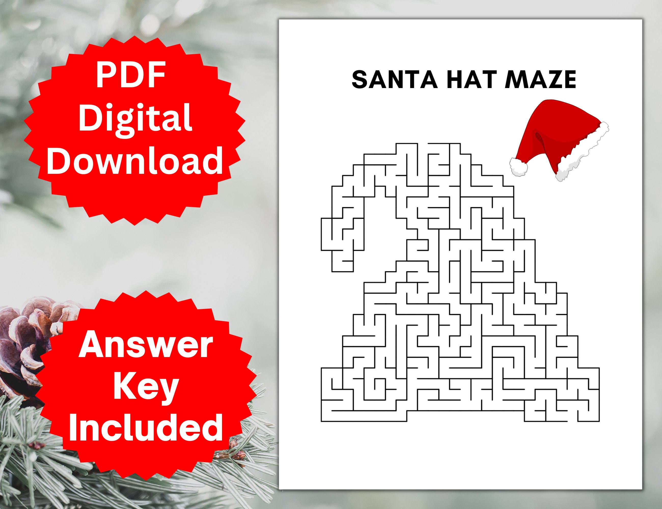 Santa Hat Maze, Maze Printables, Printable Christmas Games, Christmas ...