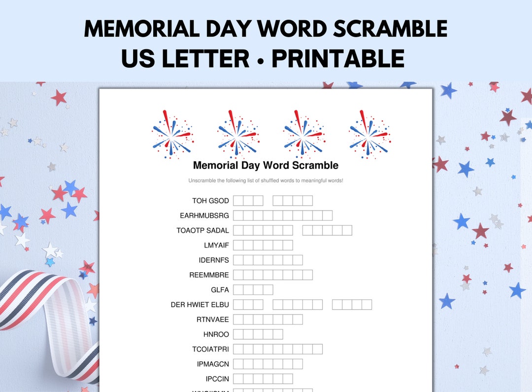 Memorial Day Word Scramble Game, Memorial Day Games - Etsy