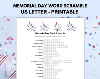 Memorial Day Word Scramble Game Game for Kids & Adults Memorial Day ...